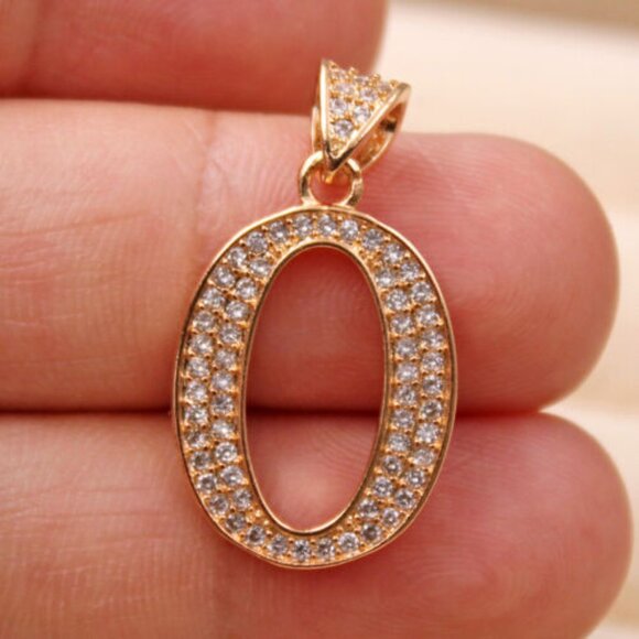 Jewelry | 18k Yellow Gold Filled Number Zero White Diamond Zircon ...